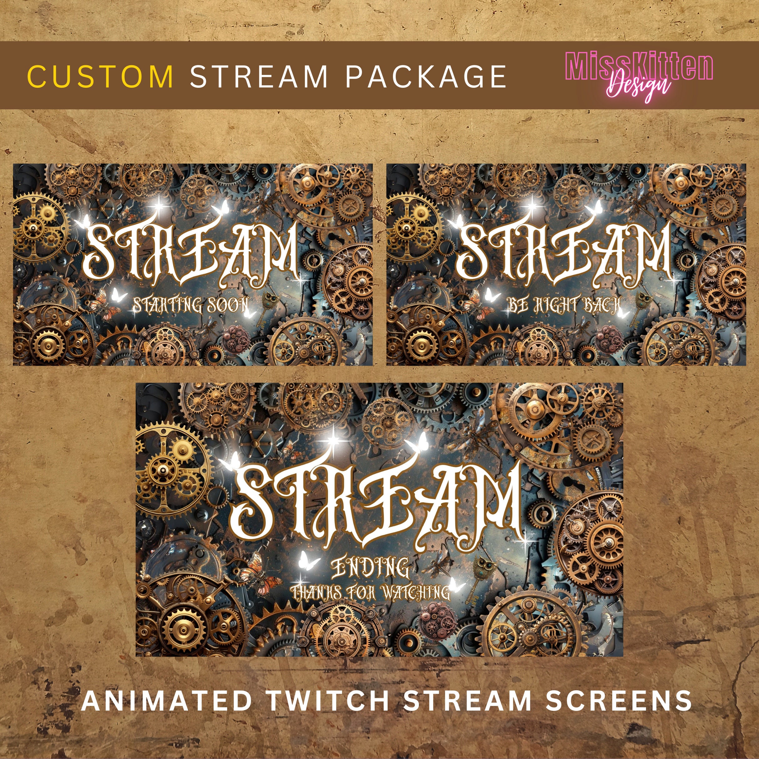Animated Twitch Stream Overlay Screen Set, Steampunk Overlay, Twitch ...