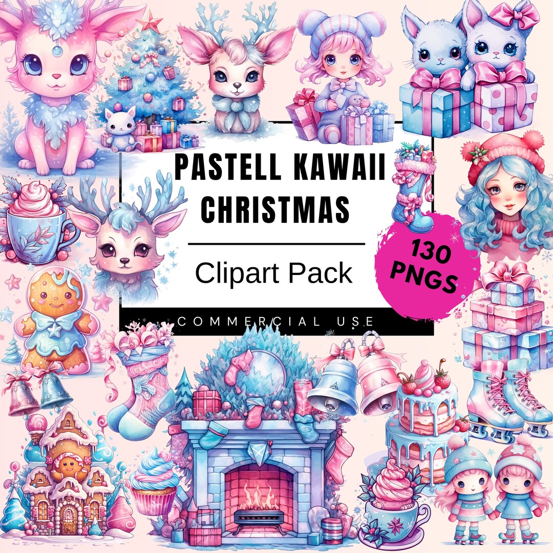 Pastel Kawaii Christmas Clipart Bundle, Watercolor Clipart, Twitch ...
