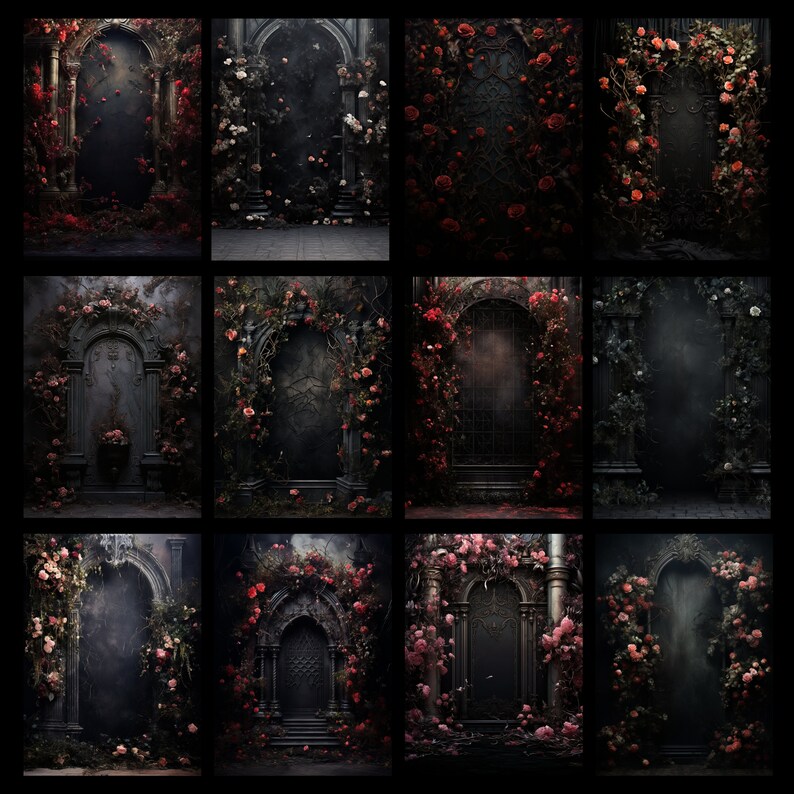 Gothic Floral Arch Digital Backdrop, Dark Fairytale Rose Fence (PNG) - Etsy