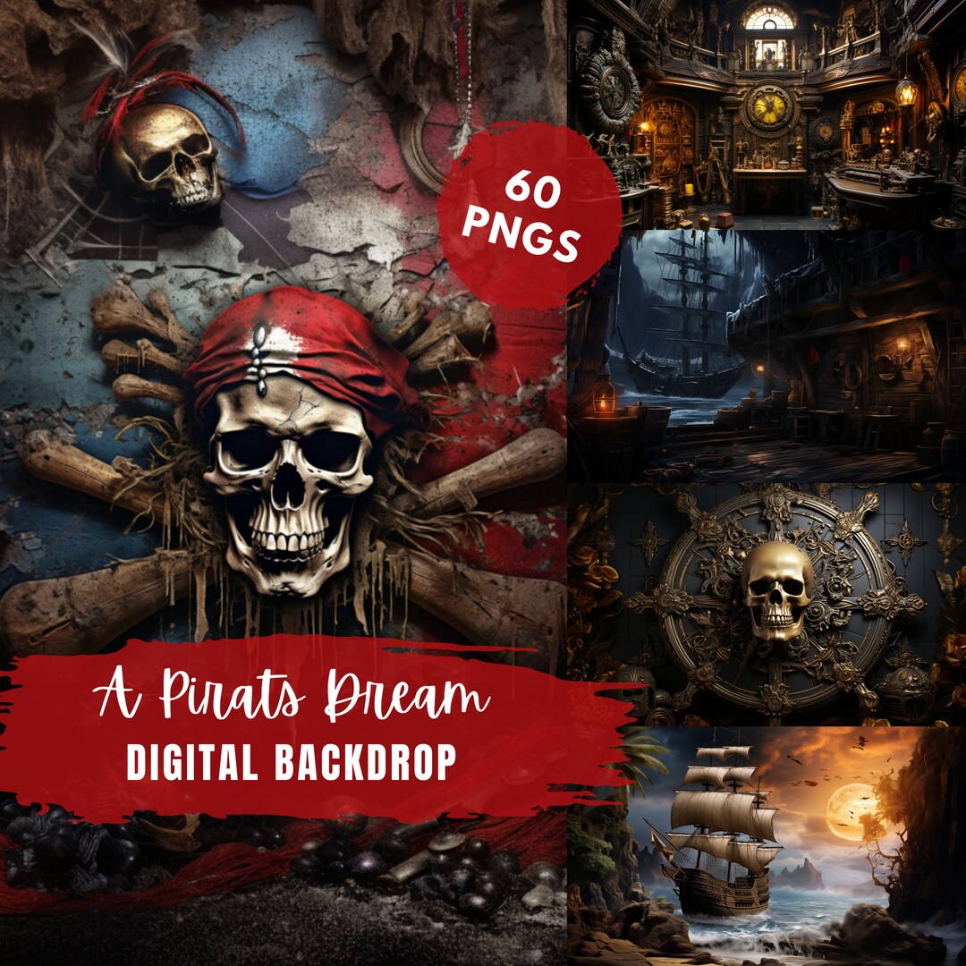 Pirate Adventure Digital Background, Pirat Ship, Pirat Background ...