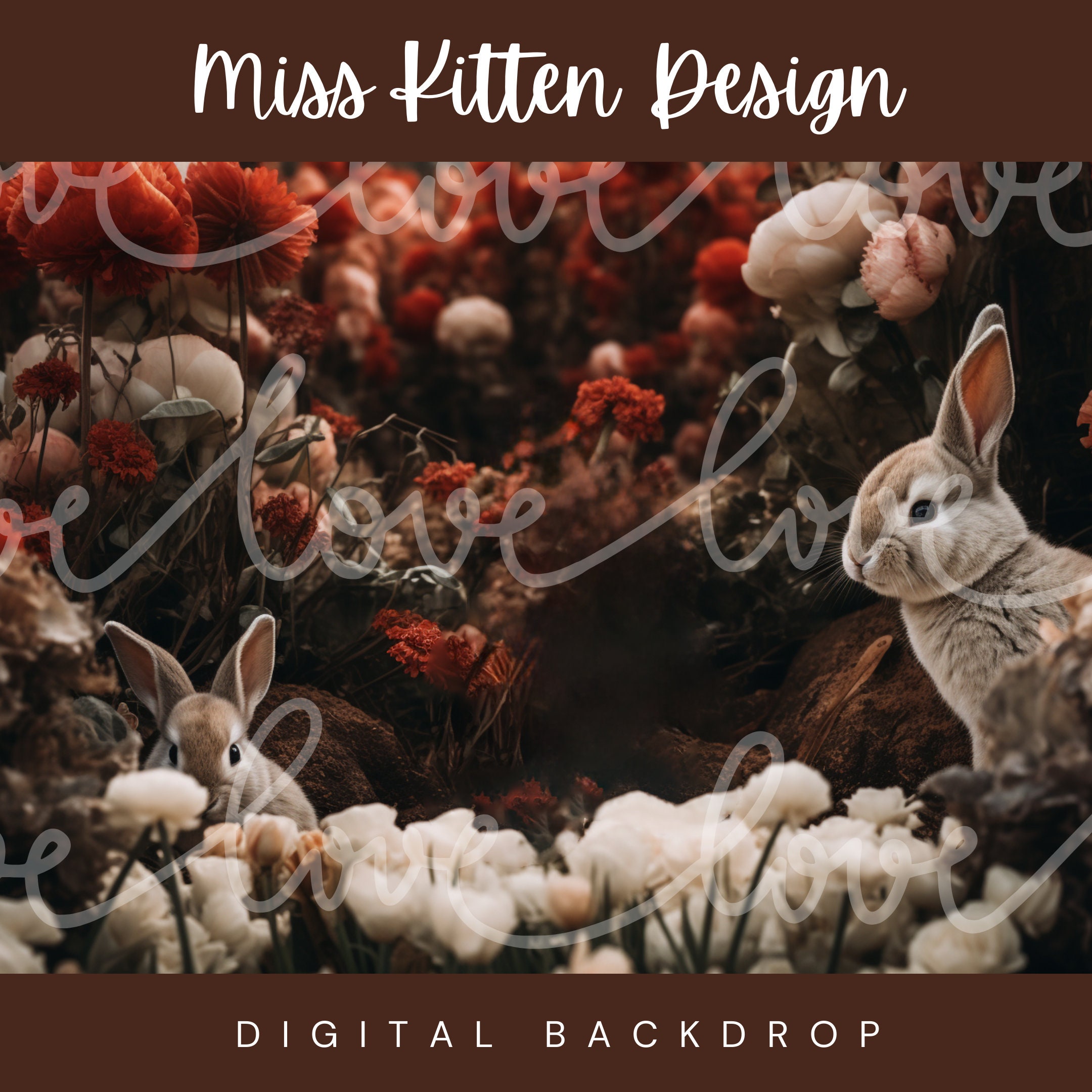 Easter Bunny Flower Digital Backdrop for Children, Kids,t Oddler ...