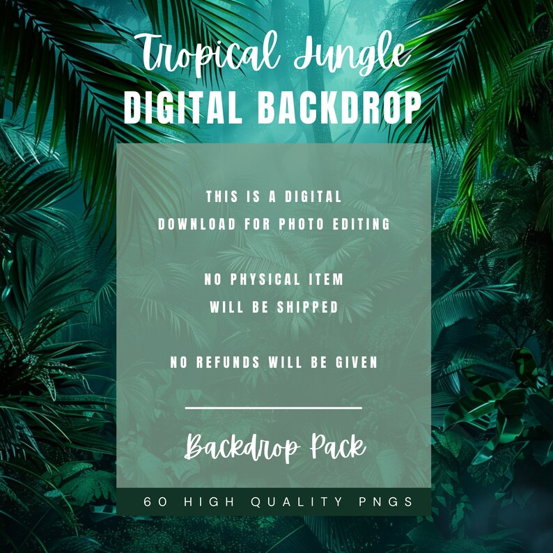 Tropical Jungle Safari Digital Backdrop, Photo Editing Overlays (60 ...