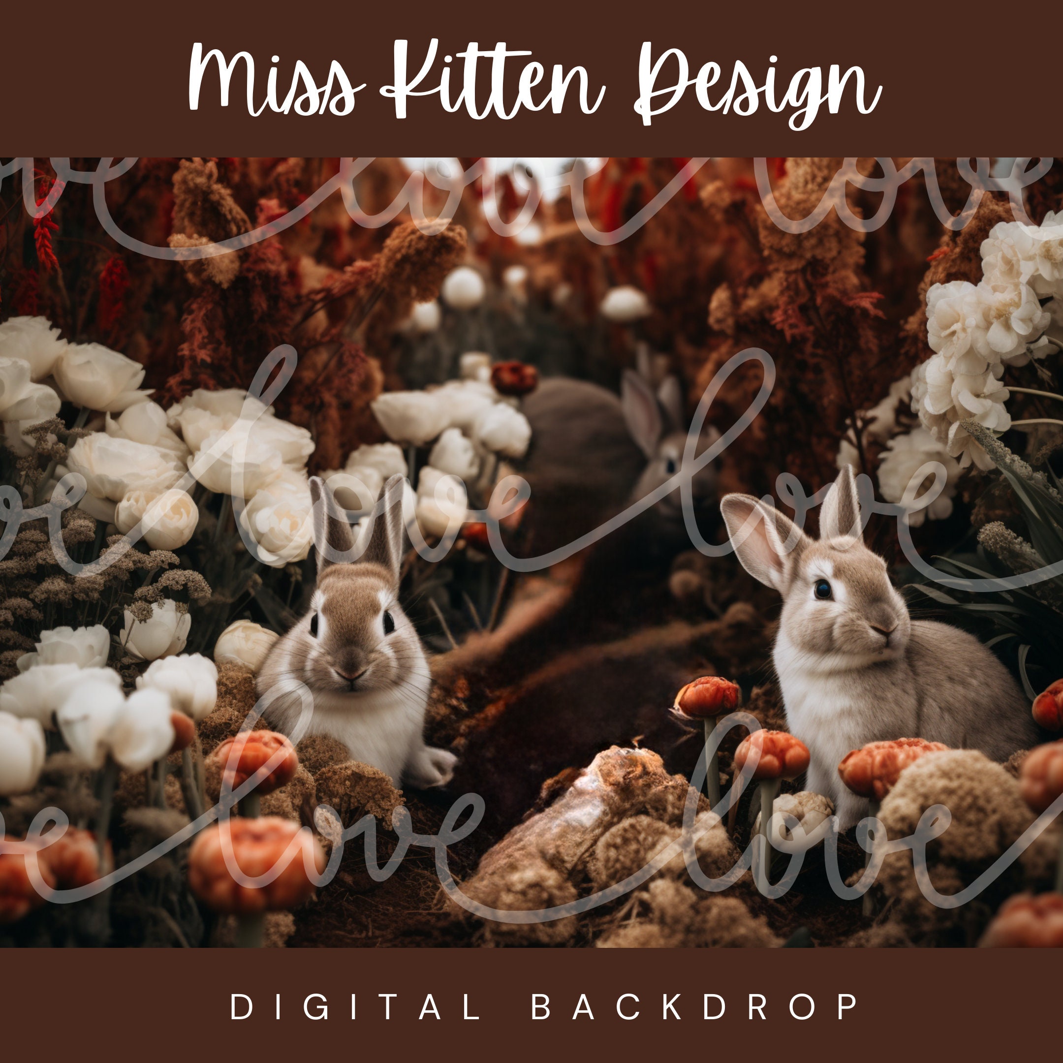 Easter Bunny Flower Digital Backdrop for Children, Kids,t Oddler ...