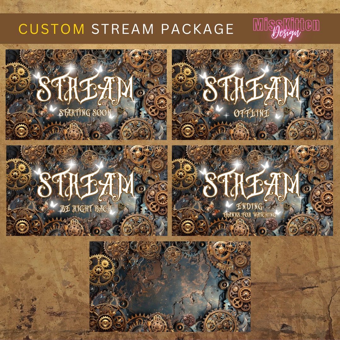 Animated Twitch Stream Overlay Screen Set, Steampunk Overlay, Twitch ...