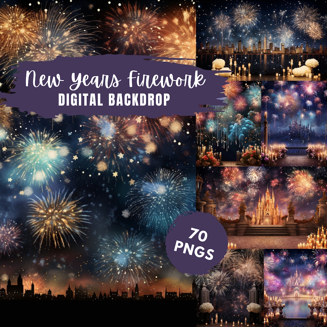 New Years Eve Firework Digital Backdrop, Silvester Party Backdrop ...