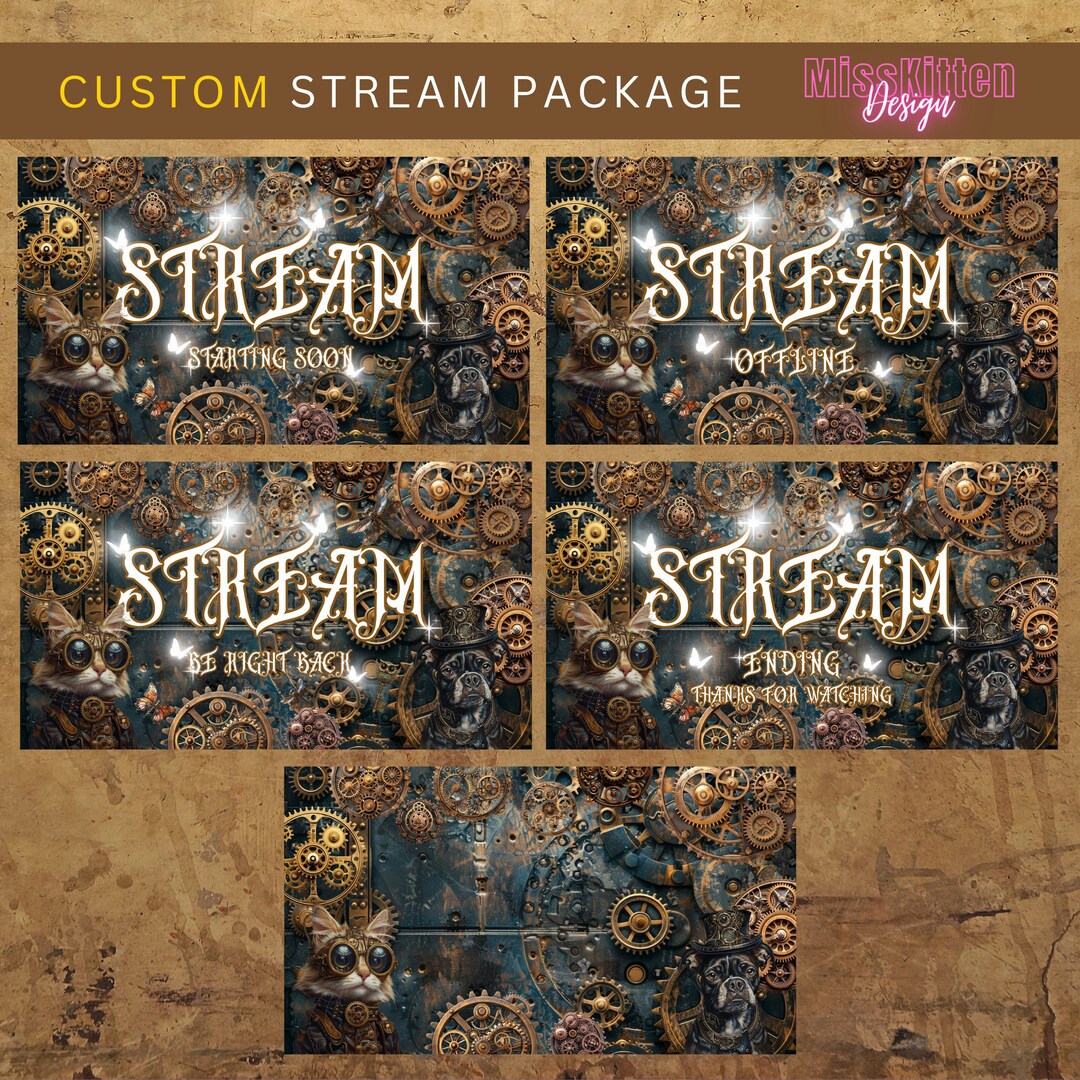 Animated Twitch Stream Overlay Screen Set, Steampunk Overlay, Twitch ...