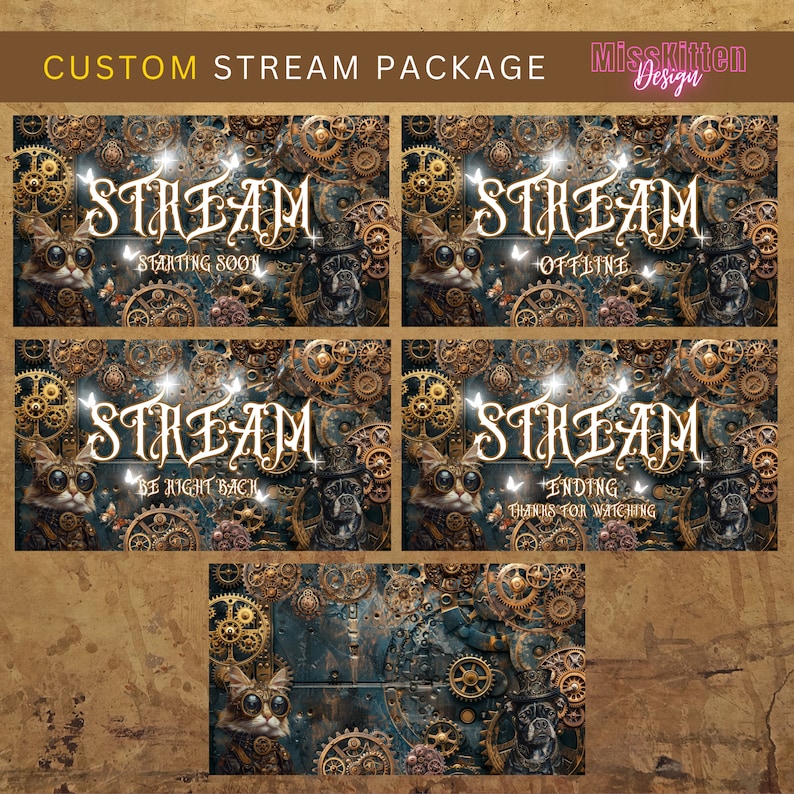 Animated Steampunk Twitch Stream Overlay Screen Set (instant Download ...