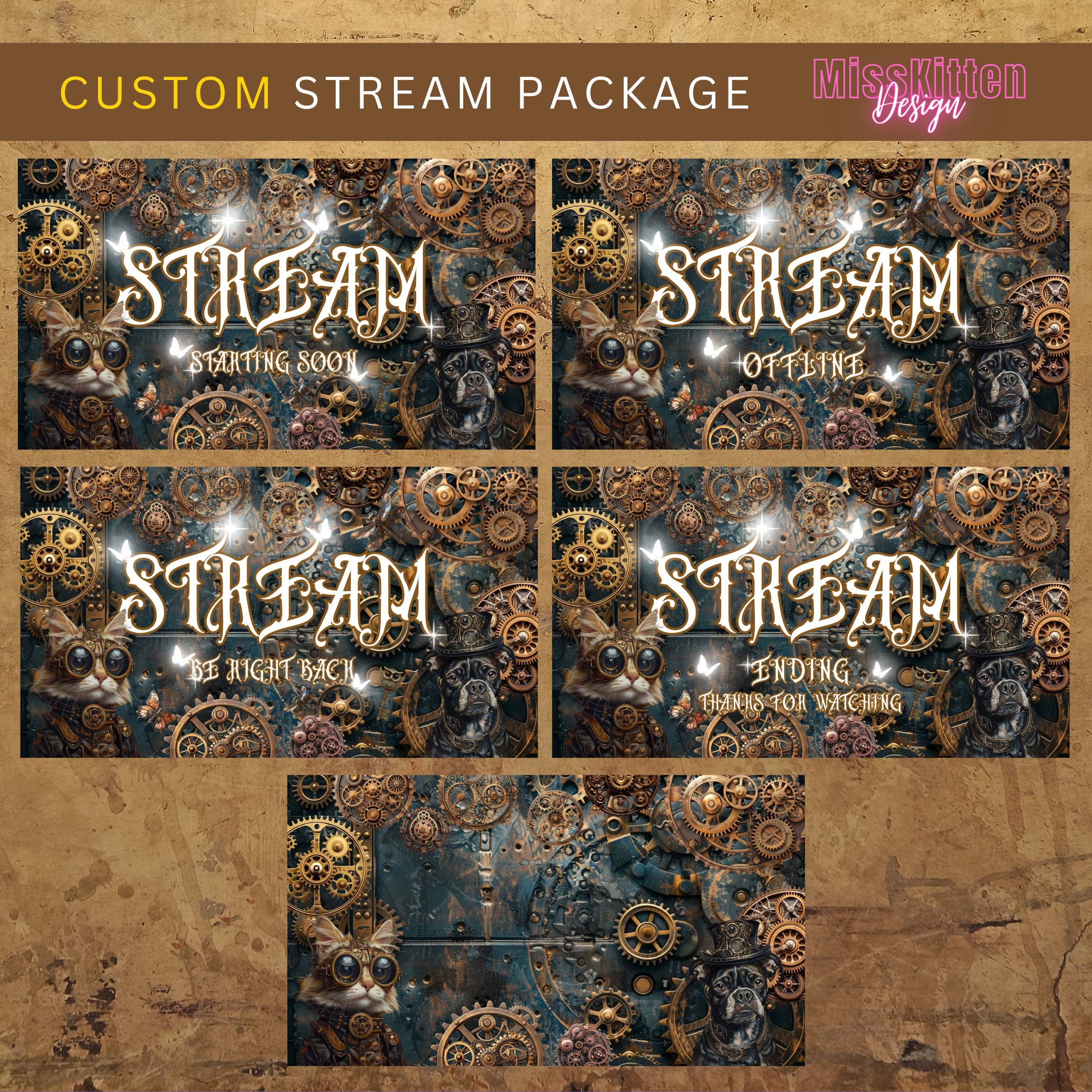 Animated Twitch Stream Overlay Screen Set, Steampunk Overlay, Twitch ...