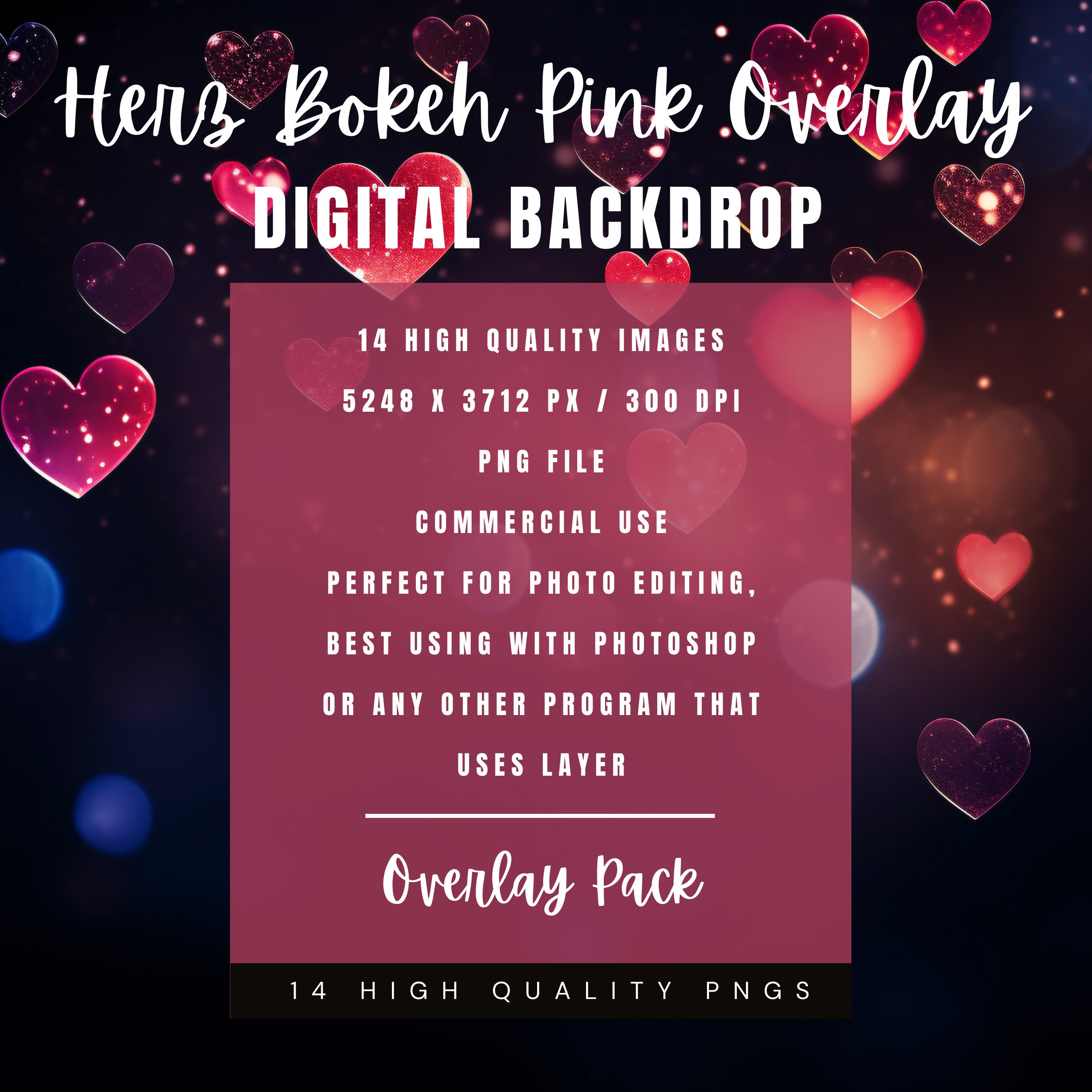 Pink Herz Bokeh Overlay for Photo Editing, Digital Backdrop Overlay, Bokeh Background,photoshop ...