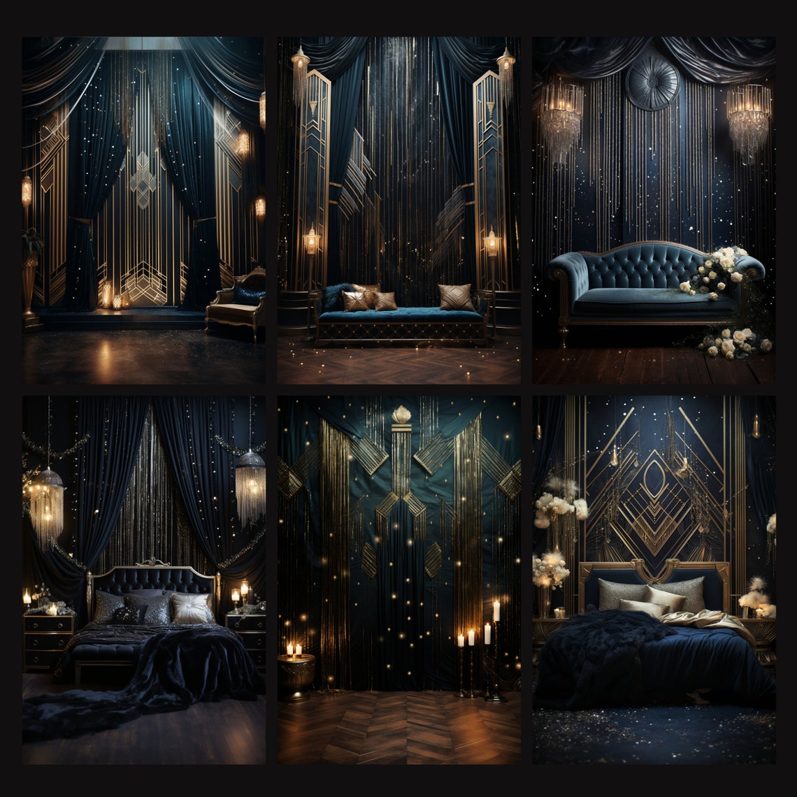 Luxury Gold Gatsby Photography Backdrop, Black and Gold Gatsby Digital ...