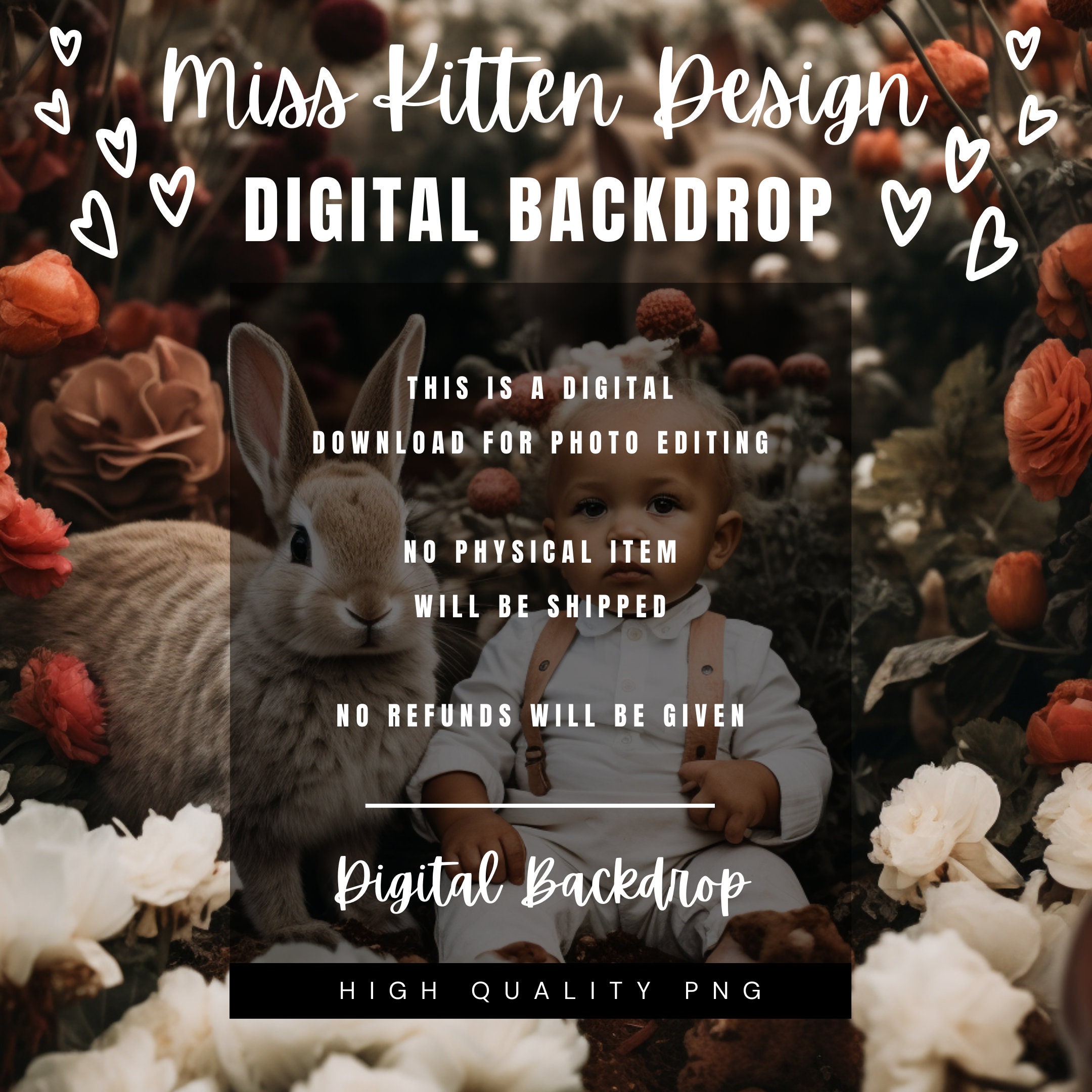 Easter Bunny Flower Digital Backdrop for Children, Kids,t Oddler ...