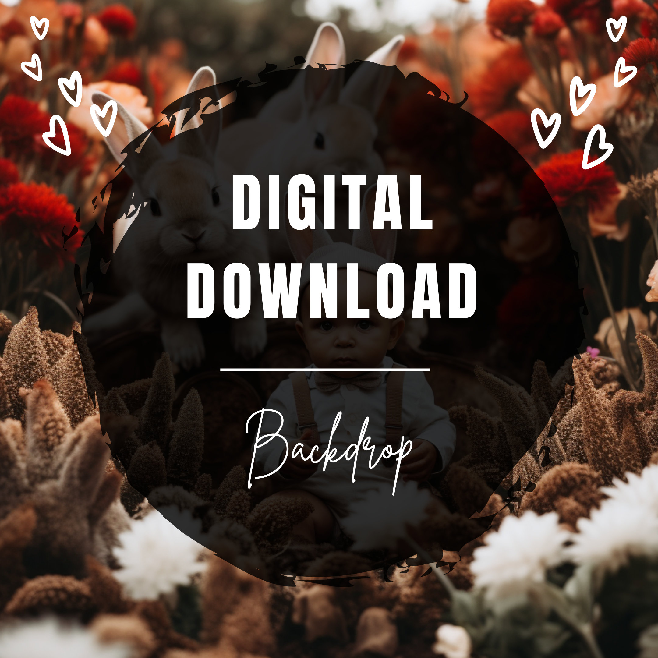 Easter Bunny Flower Digital Backdrop for Children, Kids,t Oddler ...