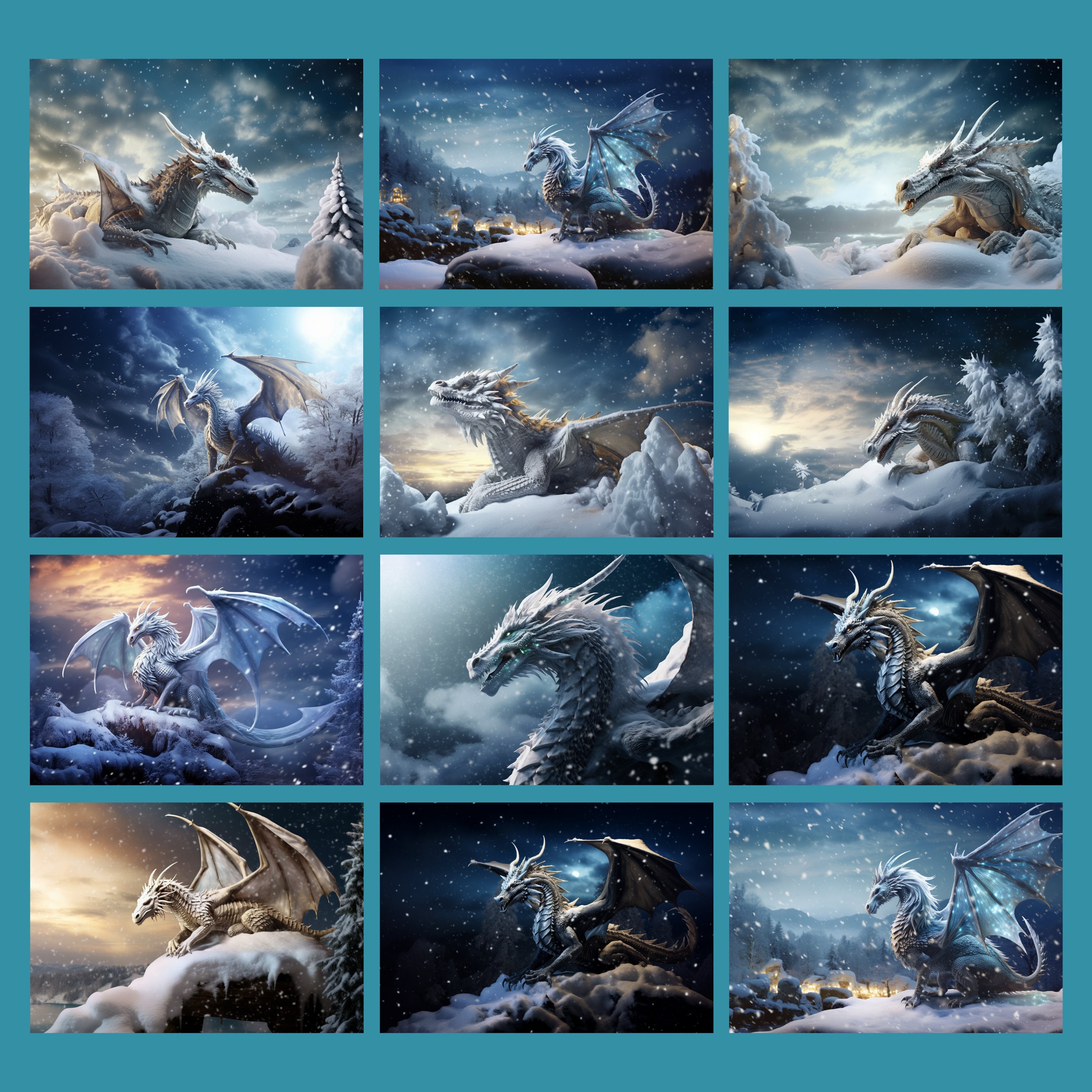 Frozen Ice Dragon Digital Backdrop, Winter Fantasy Overlay (PNG) - Etsy
