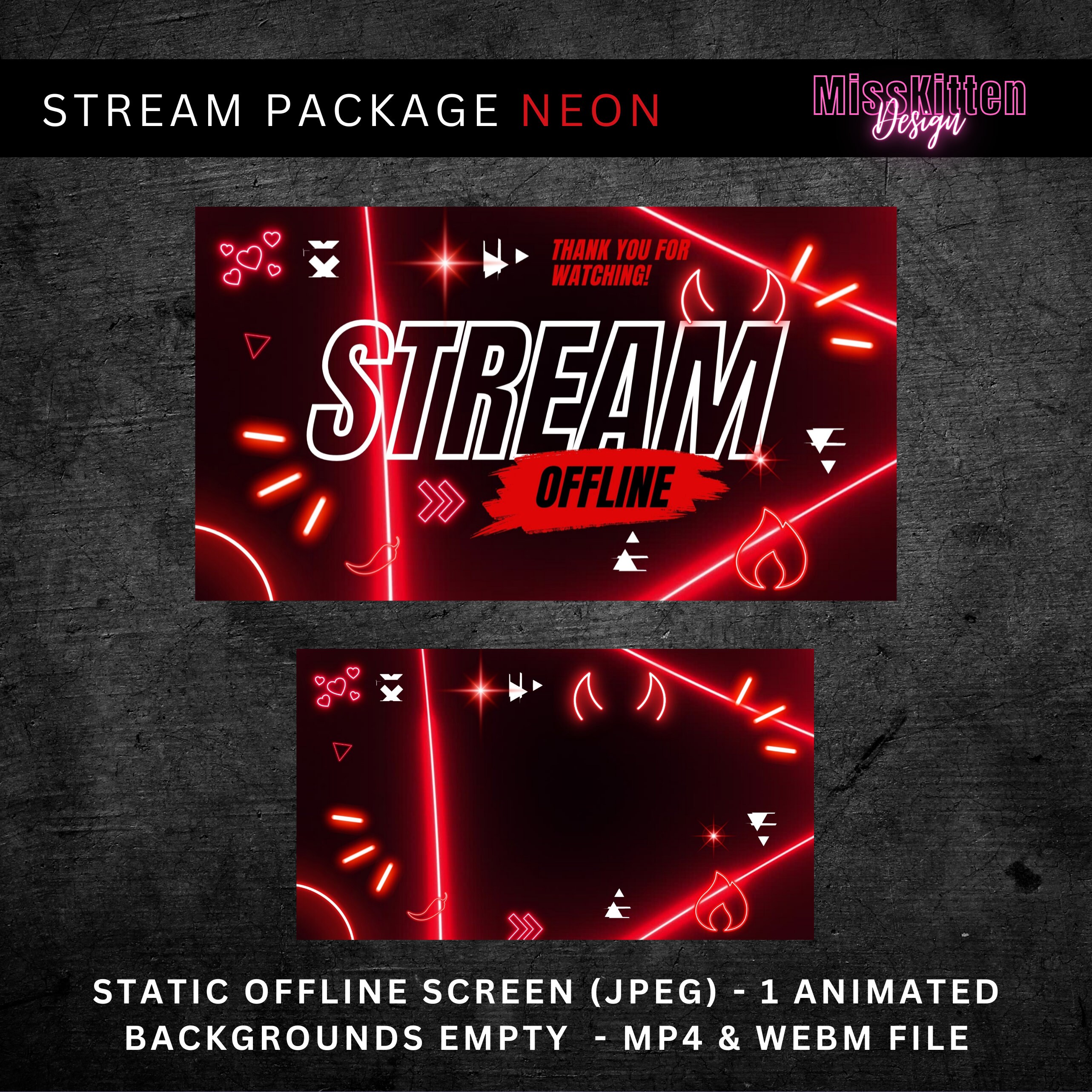 Animated Twitch Stream Overlay Screen Set, Neon Red Overlay, Twitch ...