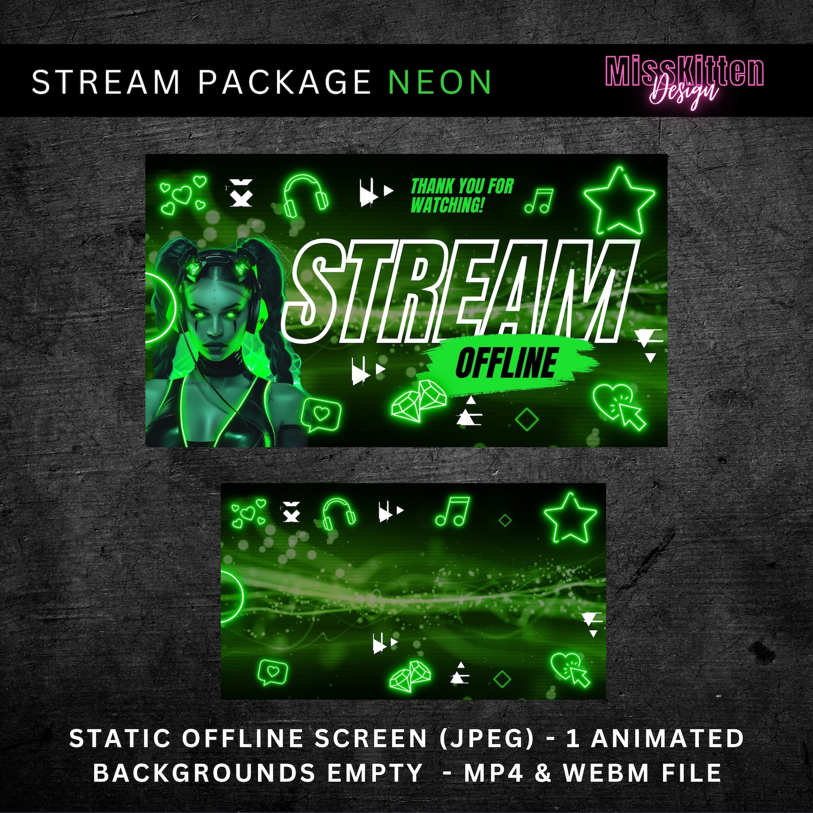 Animated Twitch Stream Overlay Screen Set, Neon Green Overlay, Twitch ...