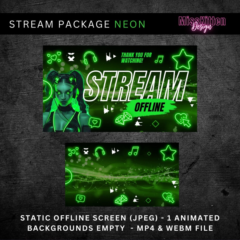 Animated Twitch Stream Overlay Screen Set, Neon Green Overlay, Twitch ...