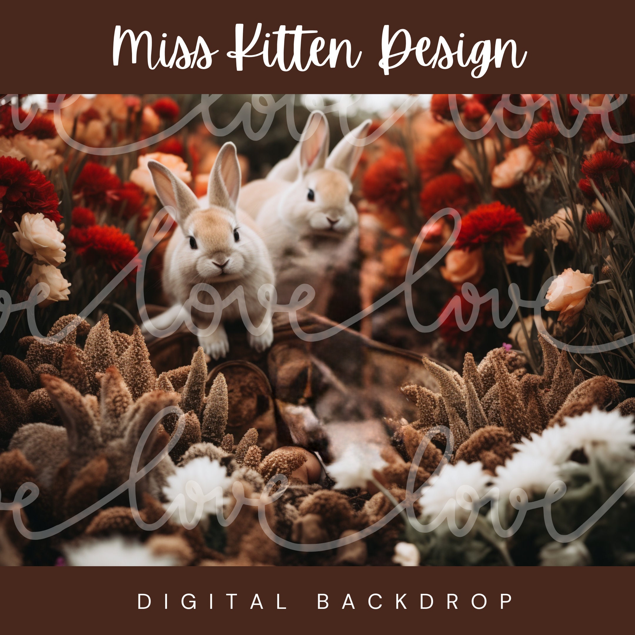 Easter Bunny Flower Digital Backdrop for Children, Kids,t Oddler ...