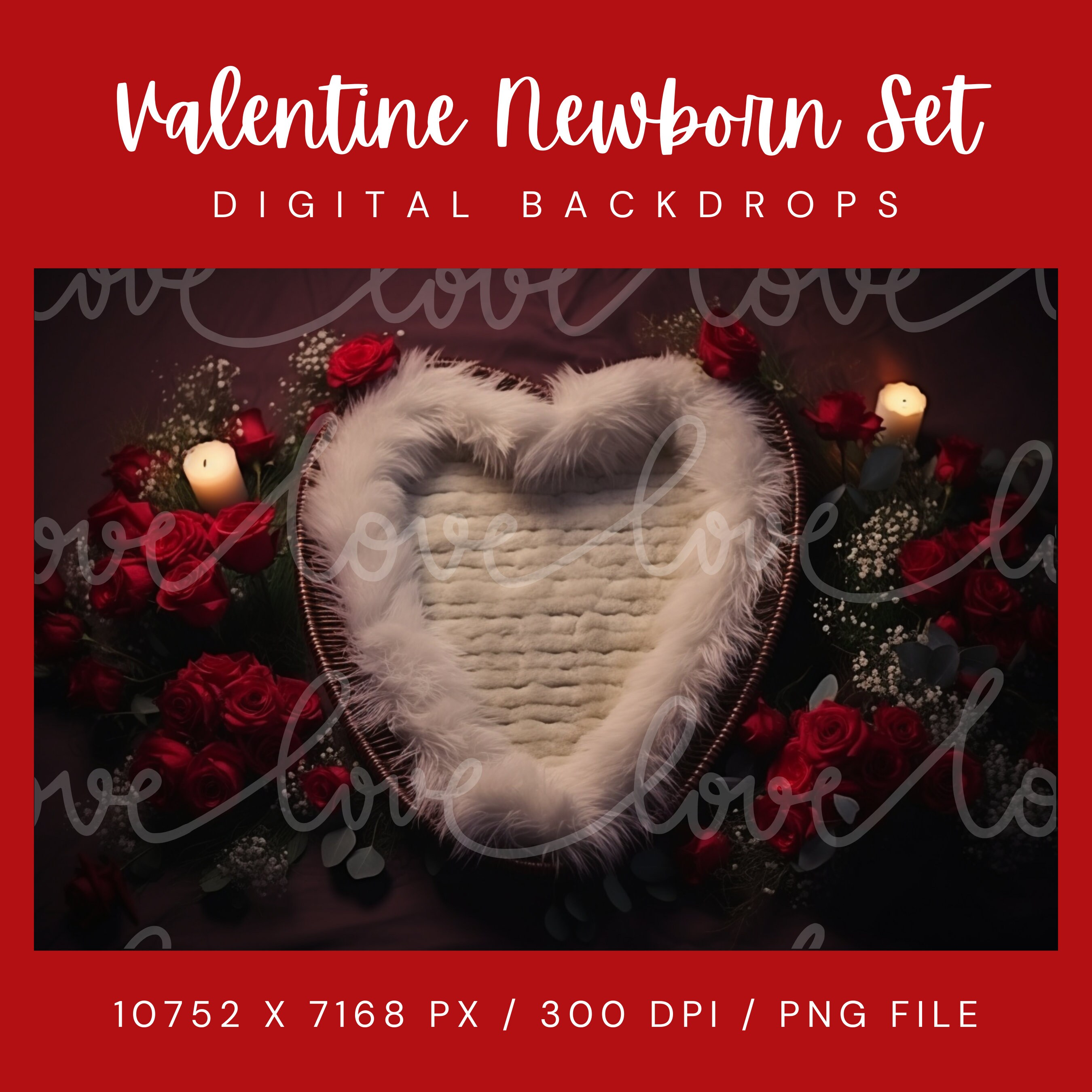 Newborn Valentine's Day Digital Backdrop Set, Newborn Heart Backdrop ...