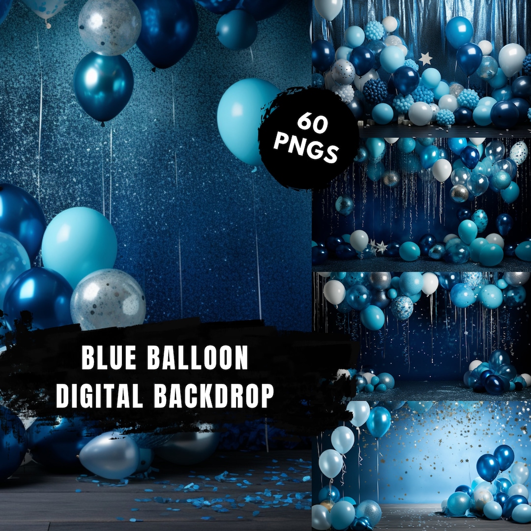 Digital Backdrops Blue Balloons for Photo Editing, Birthday Backdrop ...