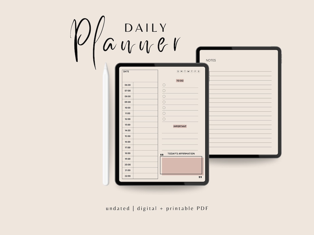 Digital Daily Planner | One Page | Instant Download | Printable Pdf ...