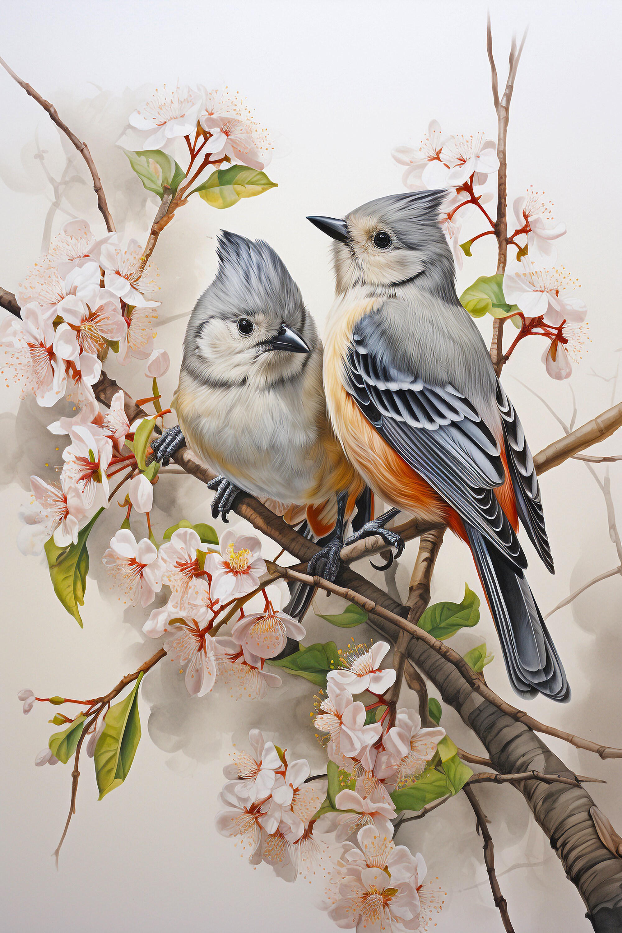 Beautiful Tufted Titmouse Life-like Female & Male 12 X 18 300DPI Poster ...