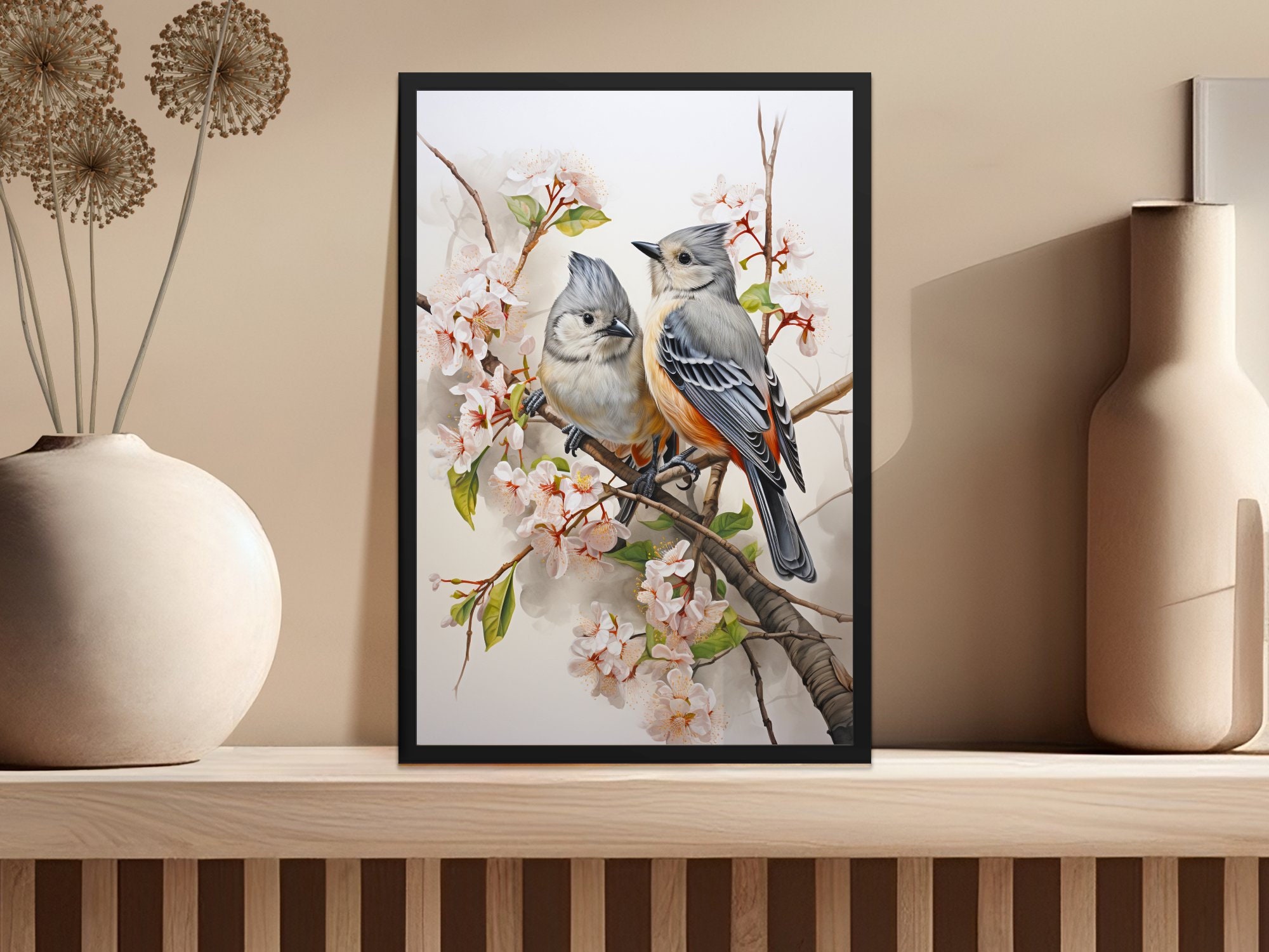 Beautiful Tufted Titmouse Life-like Female & Male 12 X 18 300DPI Poster ...