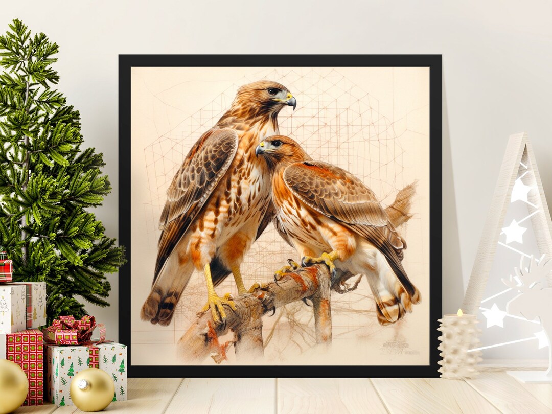 Beautiful Red Tailed Hawks Life-like Female & Male 12 X 12 300DPI Art ...