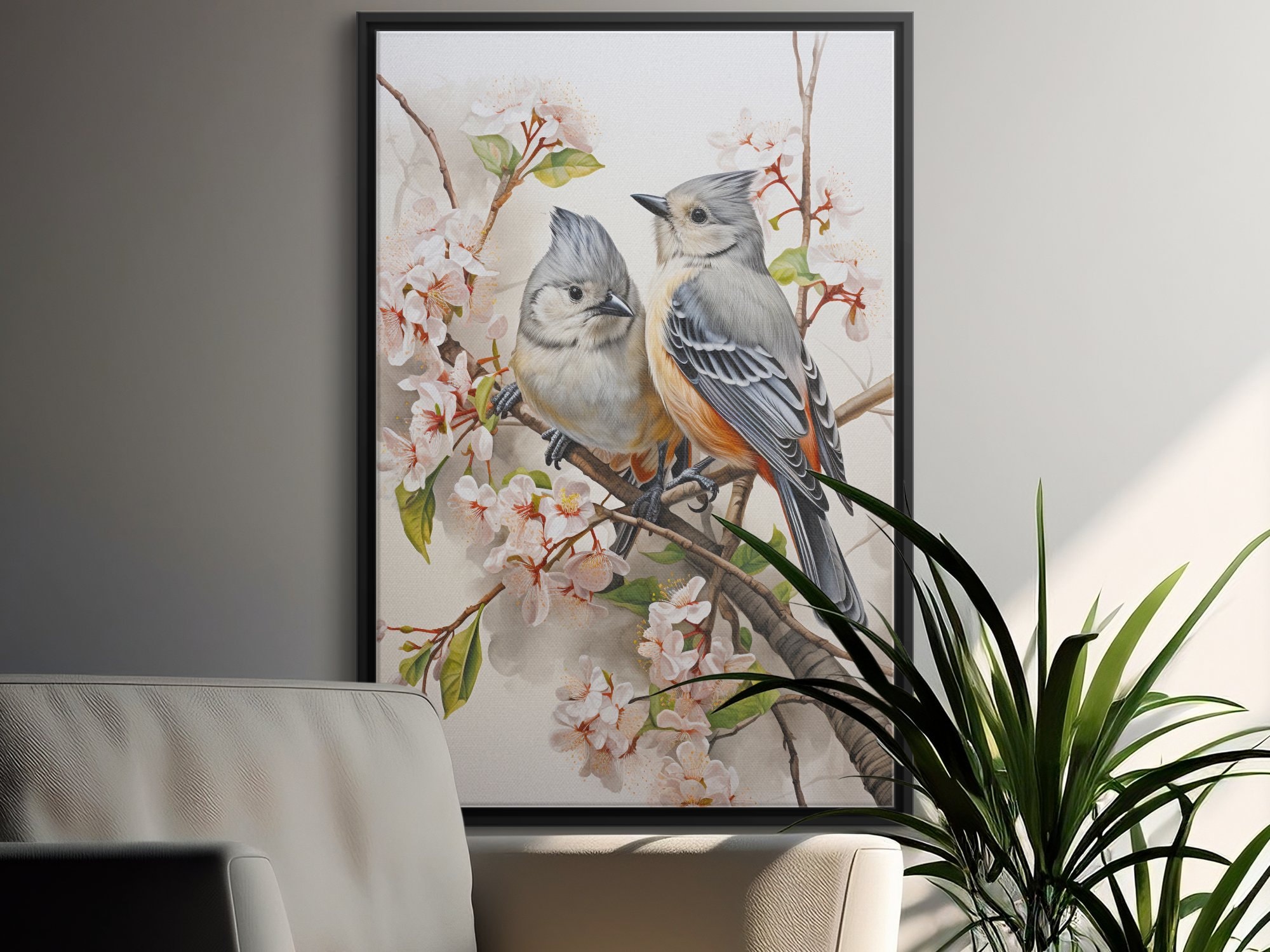 Beautiful Tufted Titmouse Life-like Female & Male 12 X 18 300DPI Poster ...