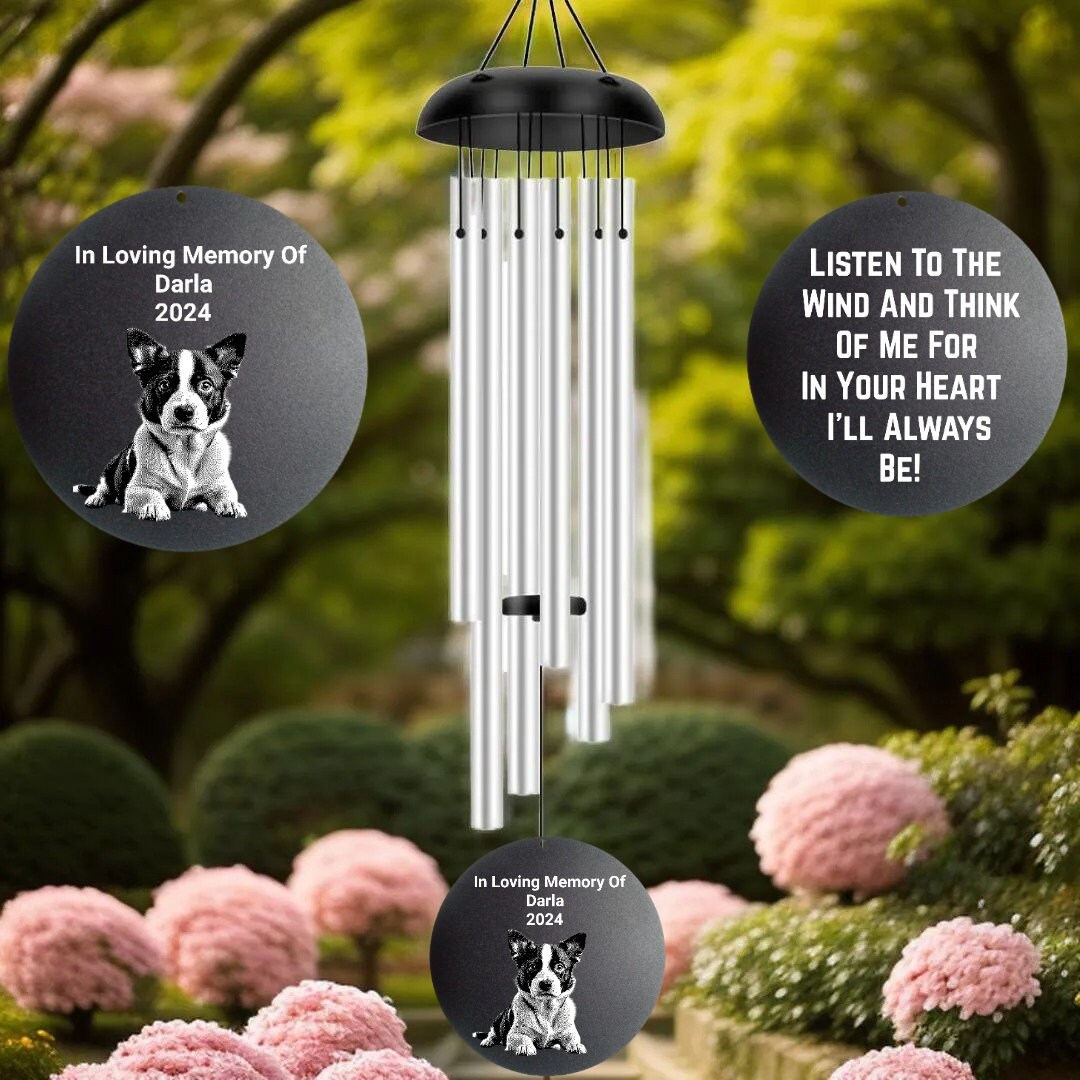 Custom Photo Memorial Wind Chimes Dog Photo Memorial Wind Chime Pet ...