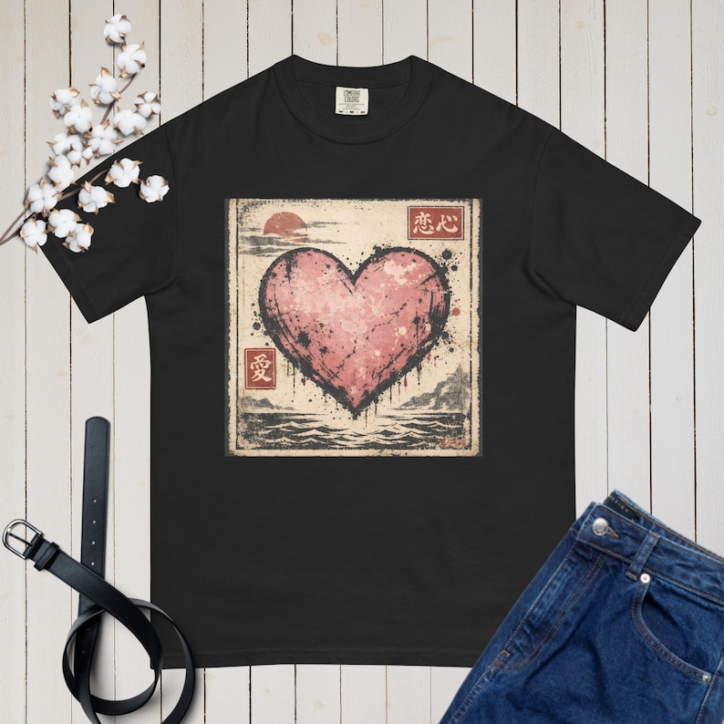 Comfort Colours Japanese Kanji Heart T-shirt Pink Grunge Love Symbol ...