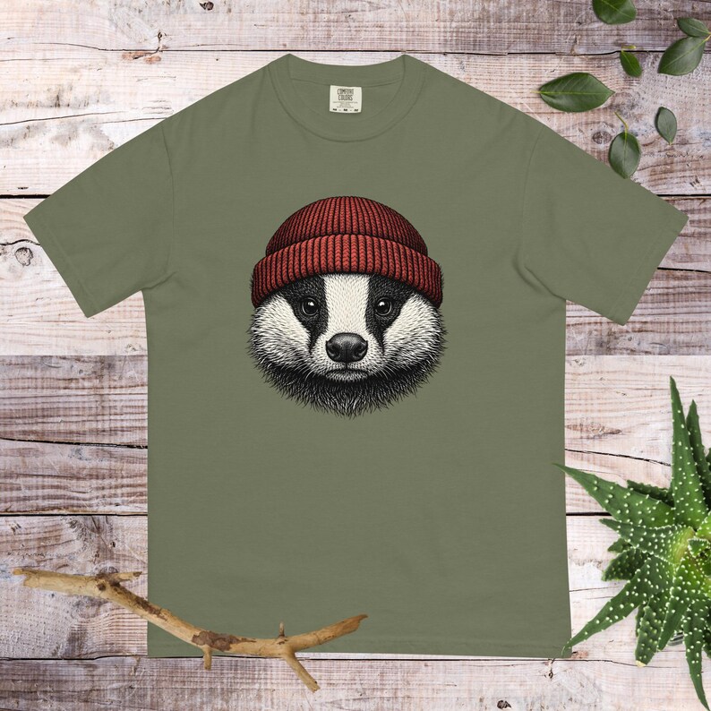 Funny Badger Beanie T-shirt Comfort Colours Vintage Engraving Badger ...