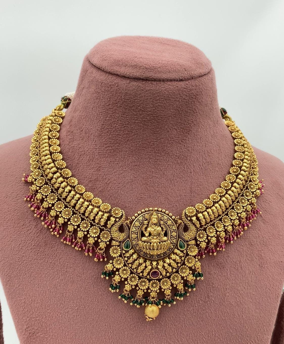 Antique Temple Lakshmi Haram-temple Jewelry-necklace Set-wedding ...
