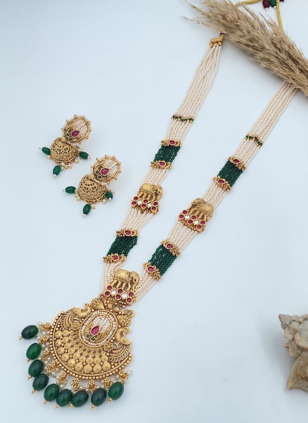 Fine Traditional Royal Looking Uncut Polki Jadau Pacchi Kundan Sabyasachi Long Necklace South ...