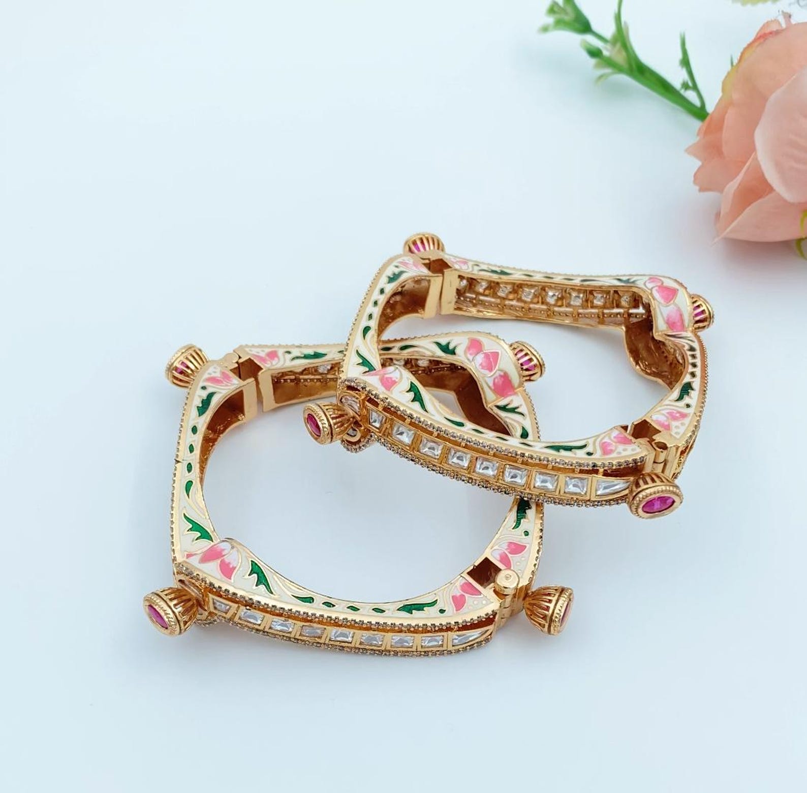 Openable Gold Kada Pair/ Indian Bangles/ Antique Gold Bangles/ Indian ...