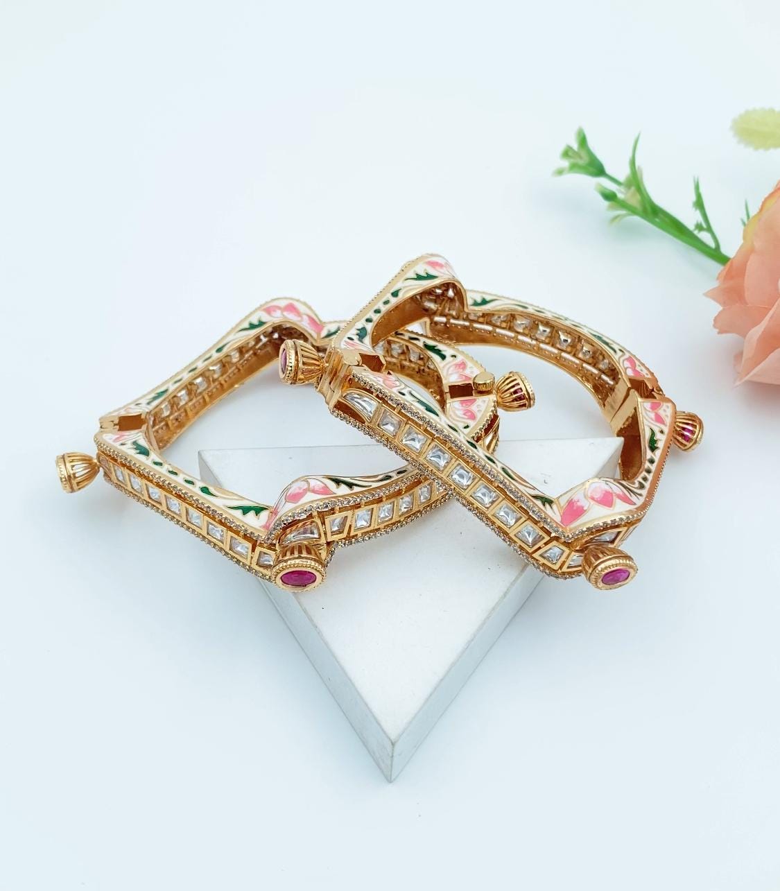 Openable Gold Kada Pair/ Indian Bangles/ Antique Gold Bangles/ Indian ...