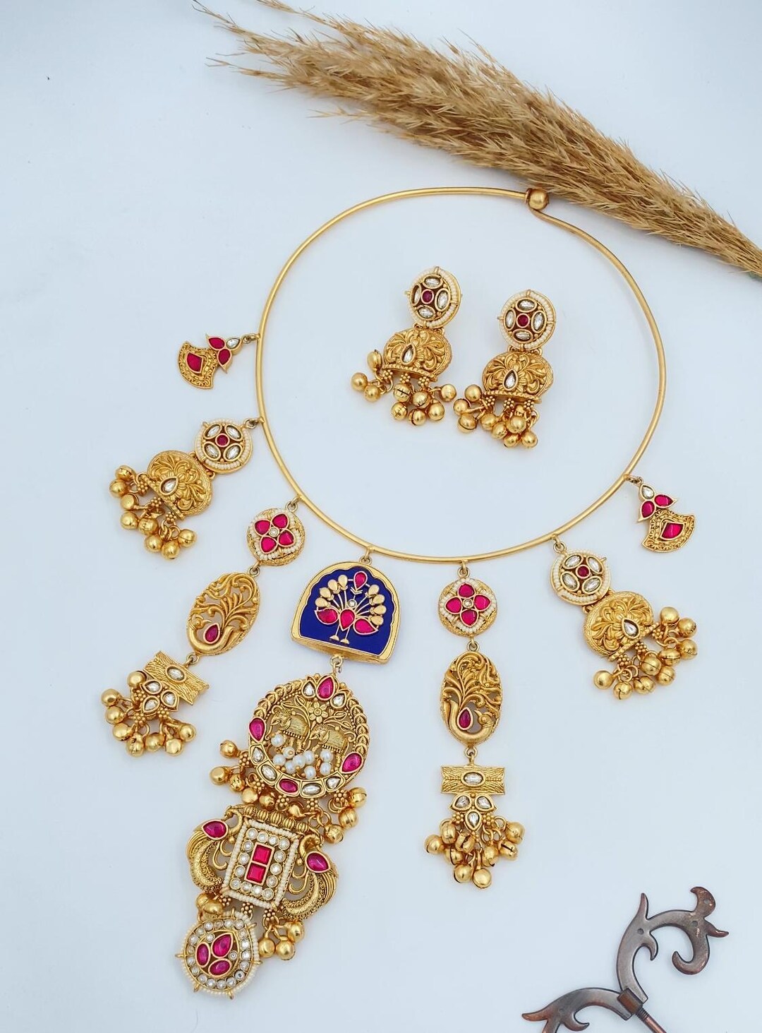 Fusion Hasli/dual Tone Hasli / Stone Studded Necklace Set | Ethnic ...