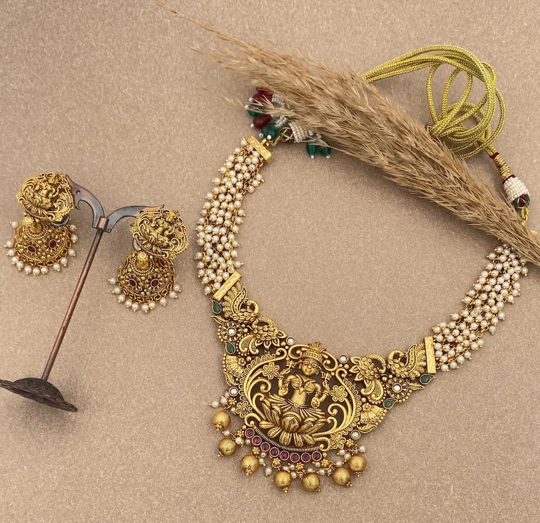 Antique Temple Lakshmi Haram-temple Jewelry-necklace Set-wedding ...