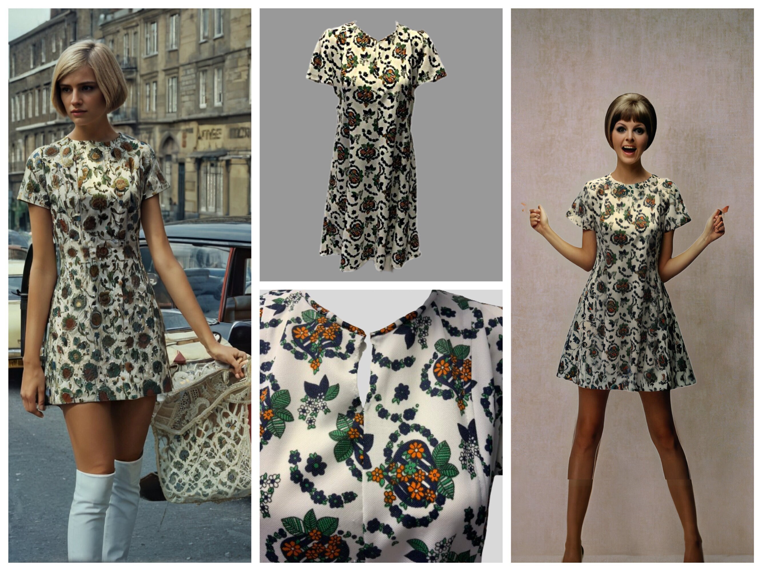 1960s Womens Mod Dress, Vintage Summer Floral Print Dress, Short Sleeve ...