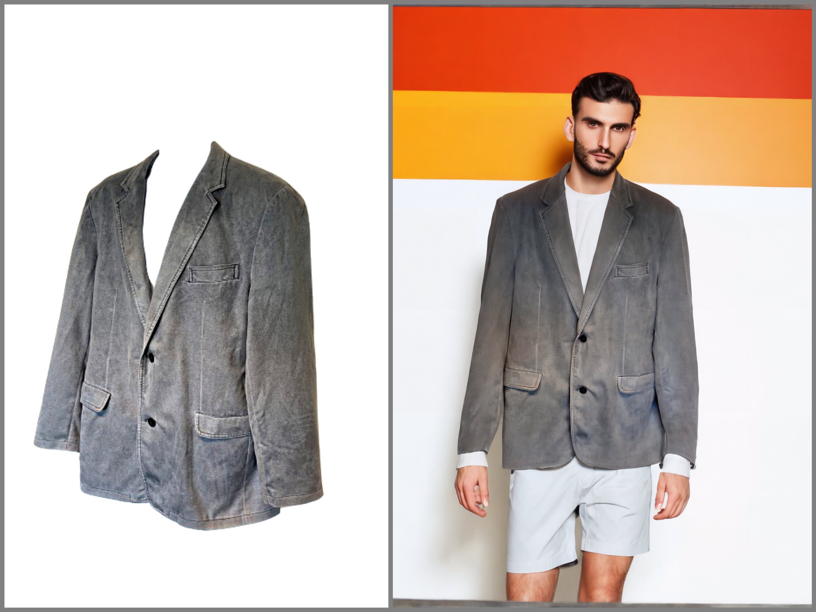 Y2K Fashion Vintage Jacket, Y2K Jacket Mens Single Breasted, Acid Wash ...