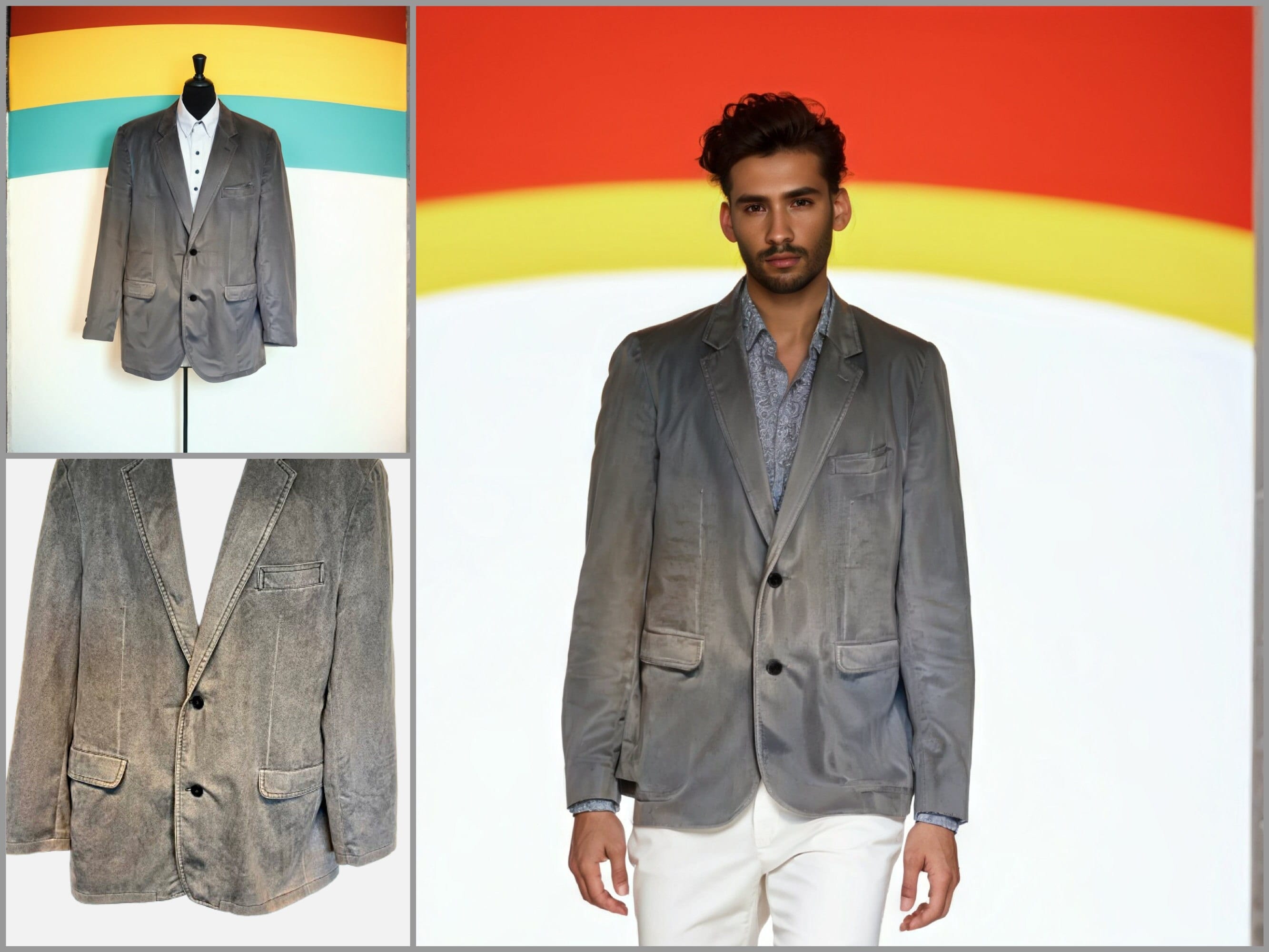 Y2K Fashion Vintage Jacket, Y2K Jacket Mens Single Breasted, Acid Wash ...