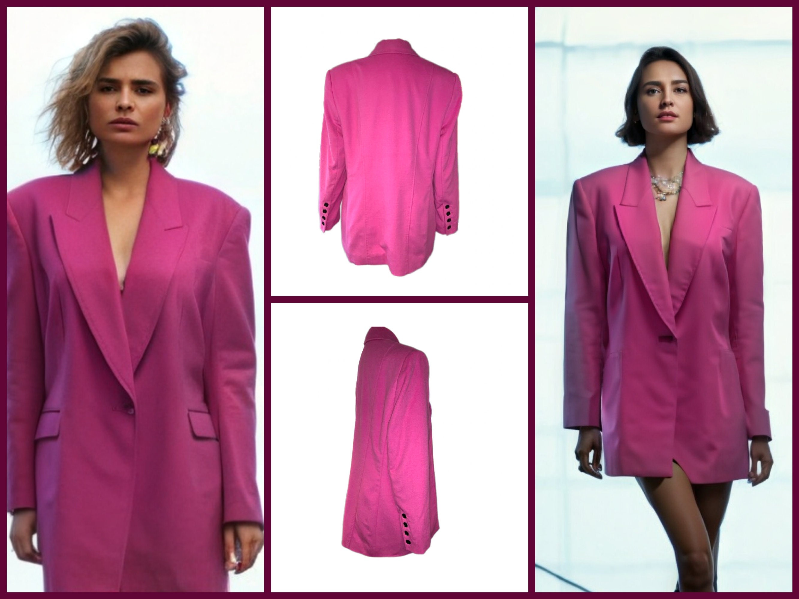 80s Oversized Blazer, Double Breasted Womens Blazer, Pink Vintage ...