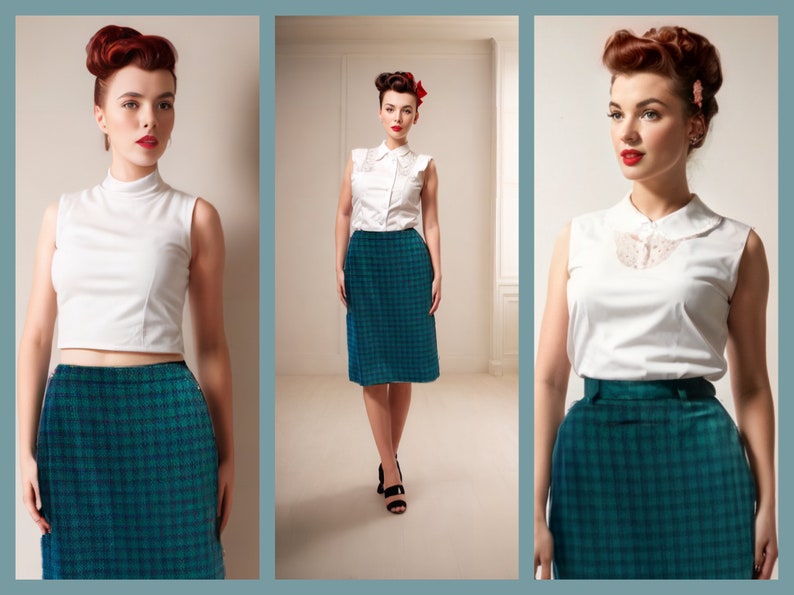 1950s Vintage Style Skirt, Pin up Vintage Pencil Skirt, Pure Wool ...