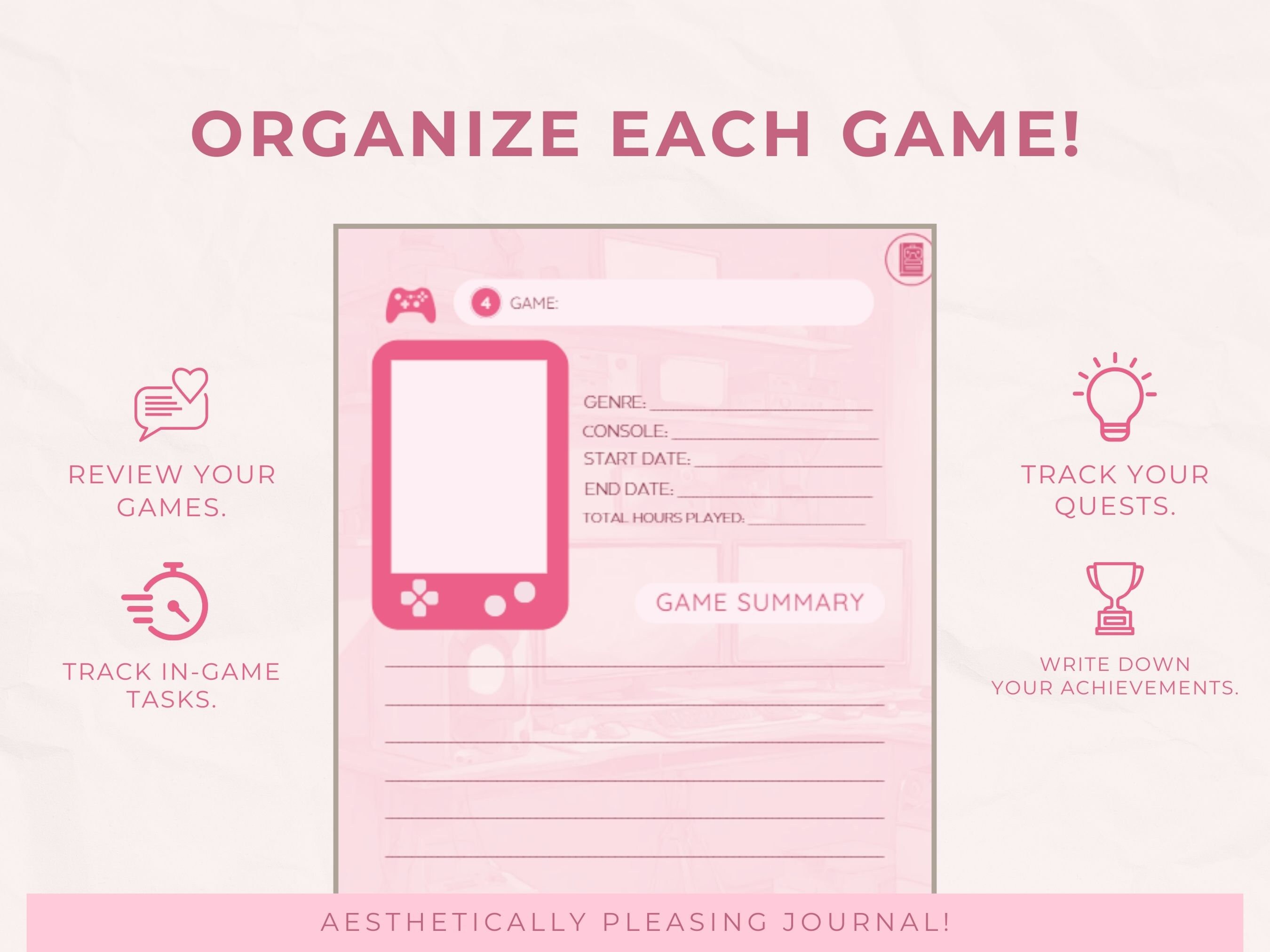 Pink Gaming Journal, Game Tracker, Gaming Organizer, Video Game Planner ...