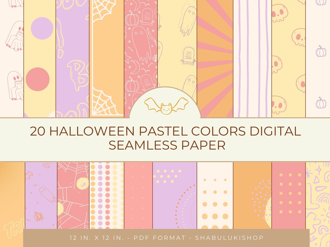 20 Halloween Digital Seamless Paper Pack, Pastel Colors, Scrapbook ...