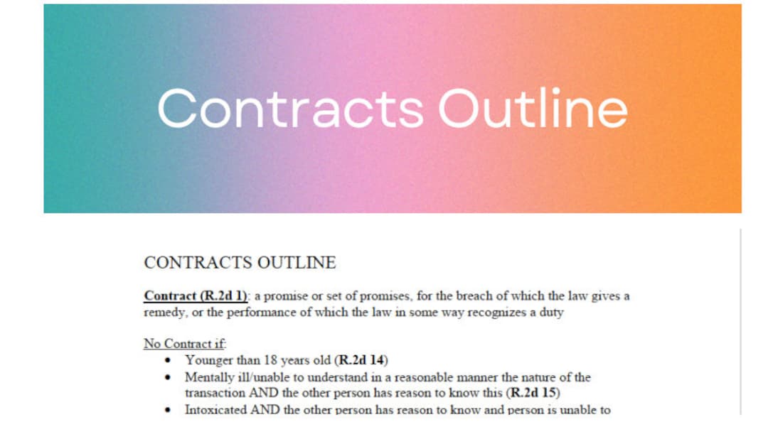 Law School Contracts Outline Contracts Outline 1L Law School Outline ... Law School Contracts Outline Contracts Outline 1L Law School Outline ...
