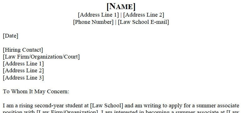 Law School Cover Letter Template 2L Summer 1L Summer Law School Law ...