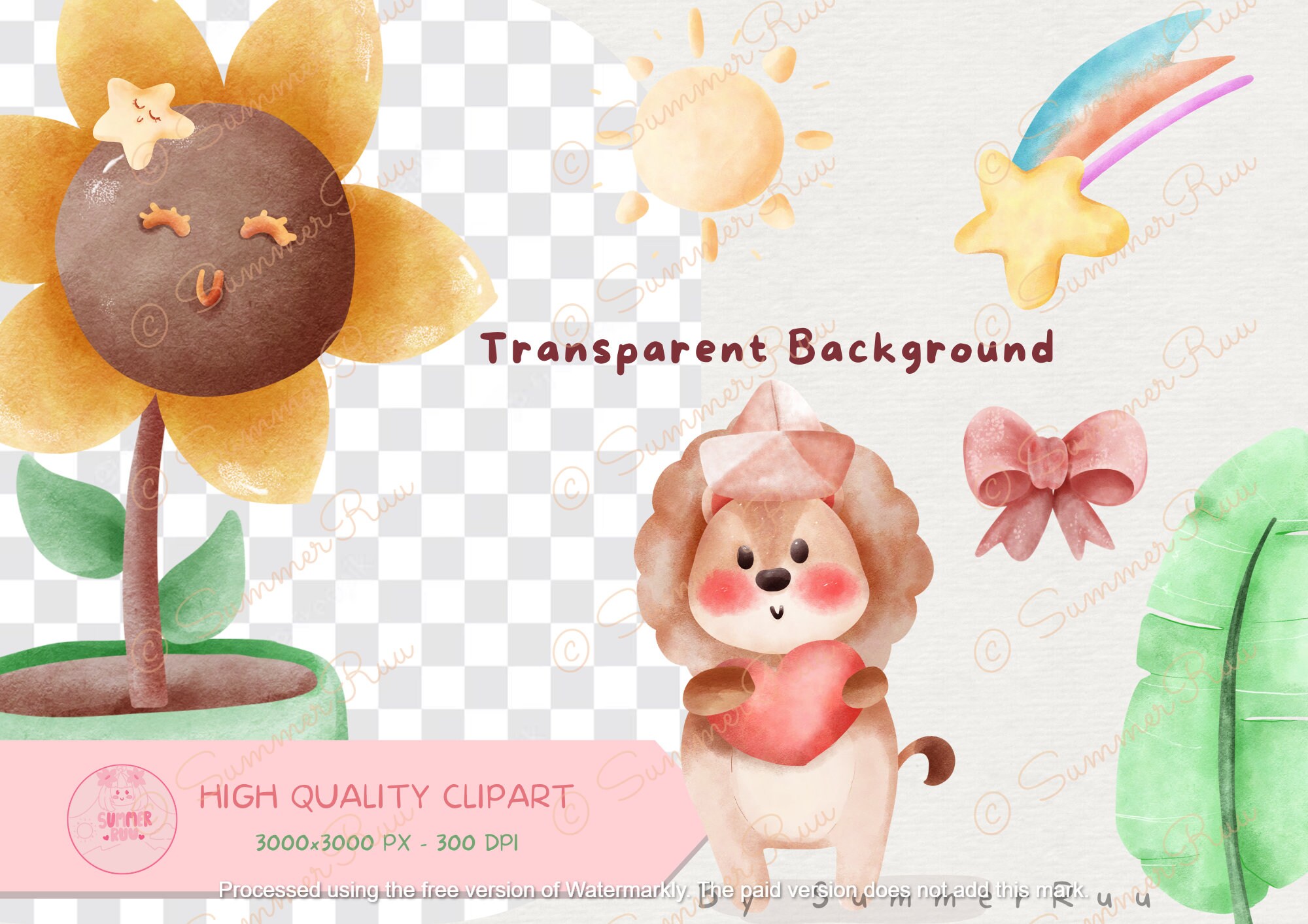 Watercolor Lion and Bunny Clipart. - Etsy