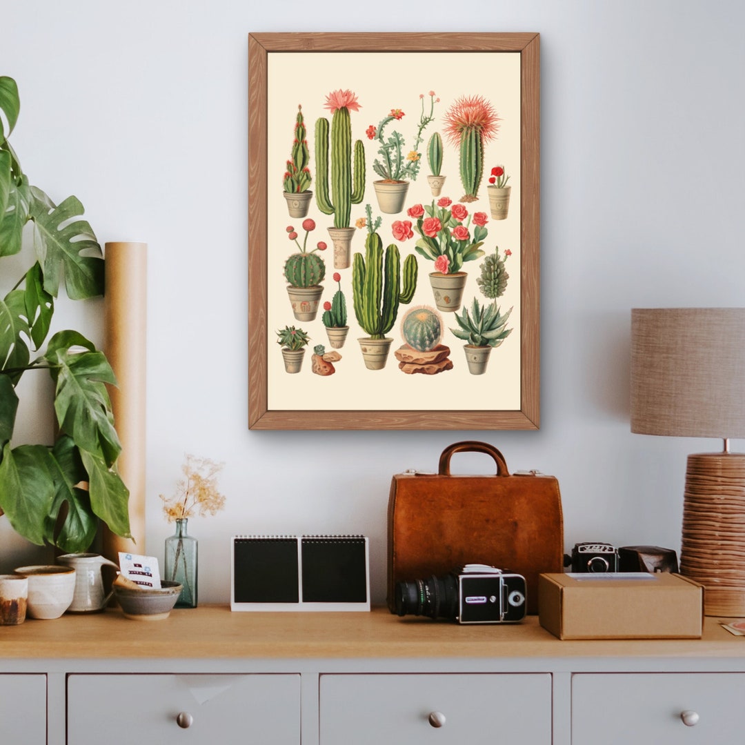 Vintage Eclectic Multi Cactus Poster Boho Succulent Illustration Wall ...