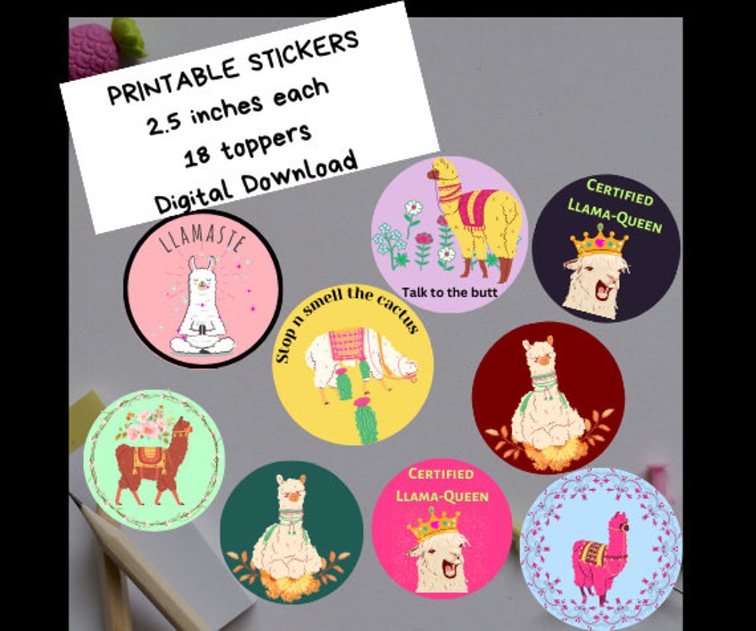 Llama Sticker Llama Cake Topper Llama Tag Gift Tag Kid Art Party Tag ...
