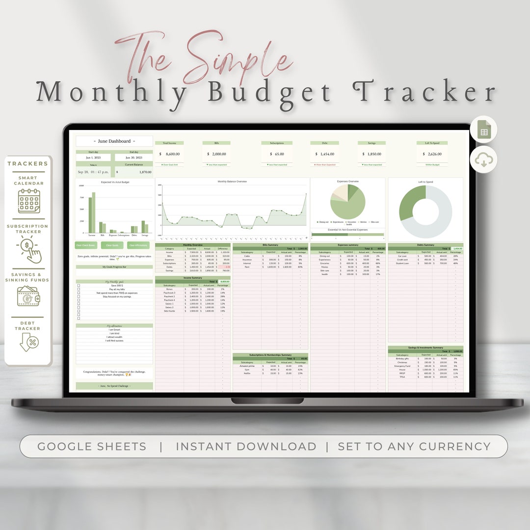 Simple Monthly Budget Tracker, Googlesheet Budget Planner, Simple ...
